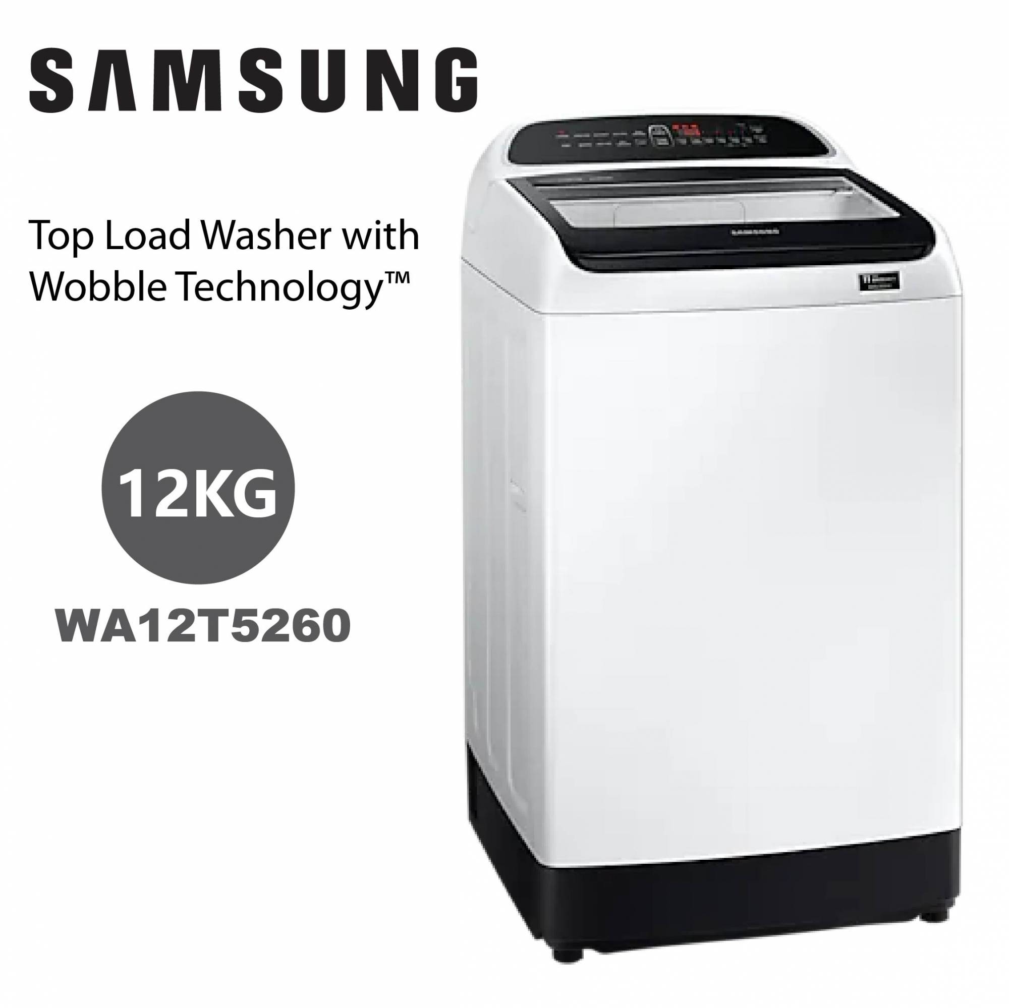 Samsung WA12T5260BW 12KG Top Load Washer with Wobble Technology Washing ...