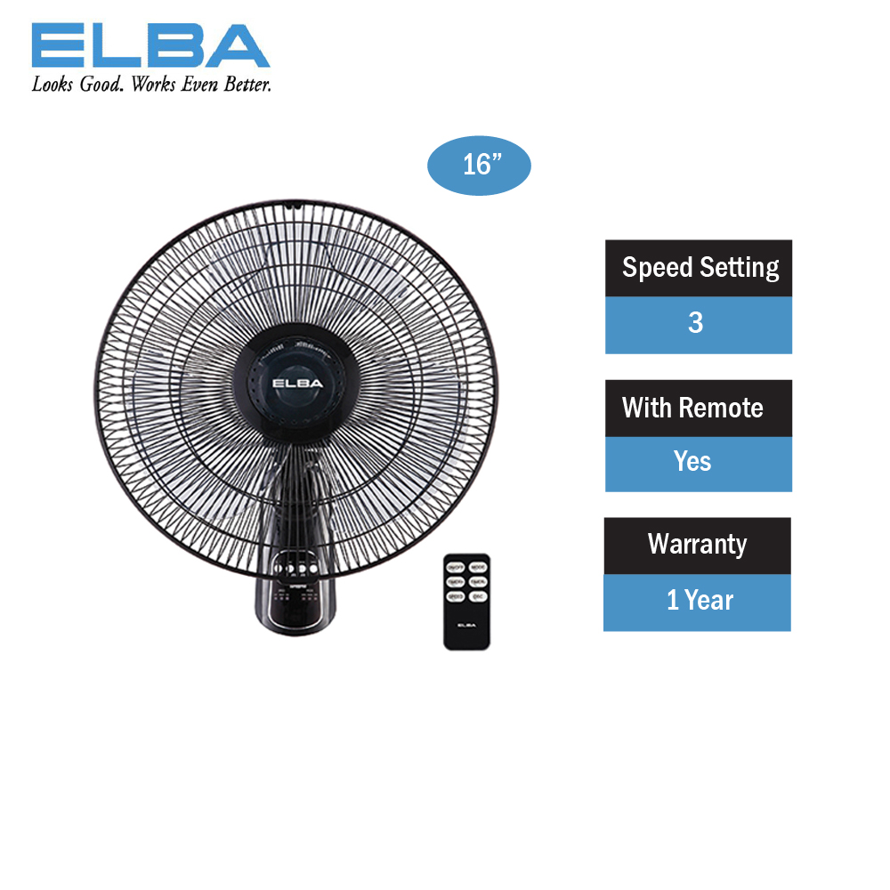 Elba EWMF-E1646RC(BK) 16" Wall Fan